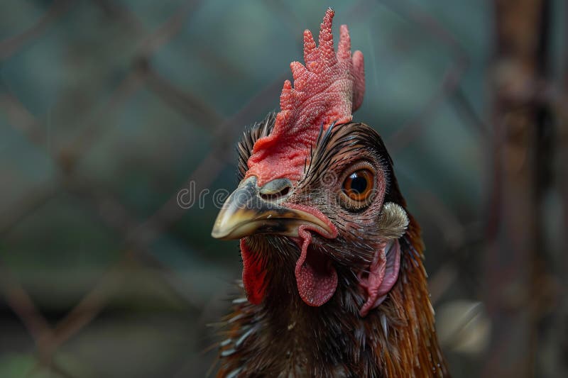 Curious Hen Looking at Viewer from Behind a Fence Stock Image - Image ...