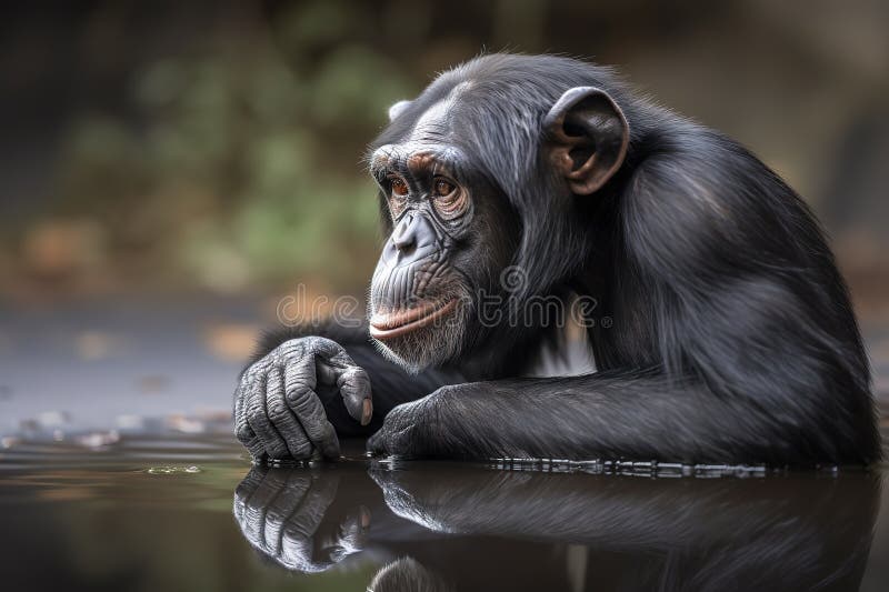 A Curious and Intelligent Chimpanzee Looking at Its Reflection, Showing ...