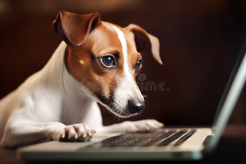 Curious Jack Russell Terrier Peering at a Laptop. Generative AI Stock ...