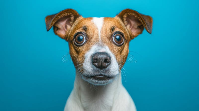 A Curious Jack Russell Terrier Poses Against a Blue Background Stock ...