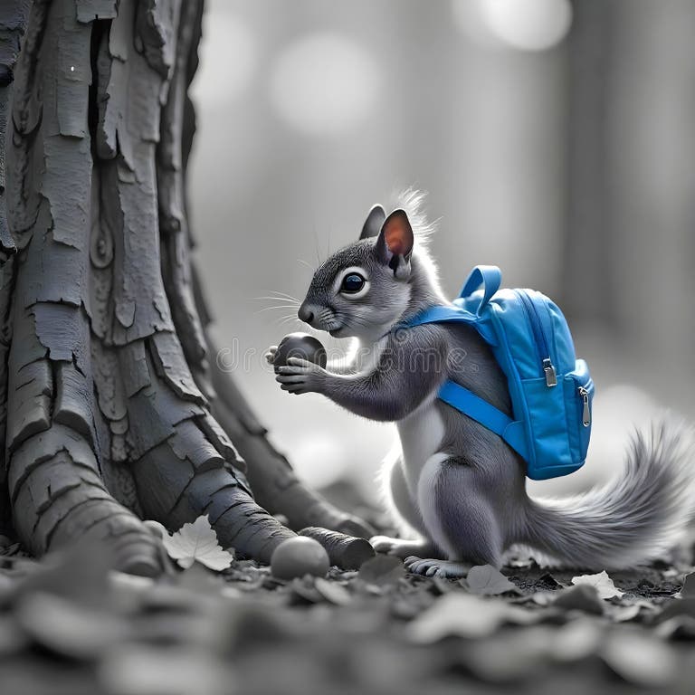 A Curious Juvenile Squirrel with Blue Backpack Stock Illustration ...