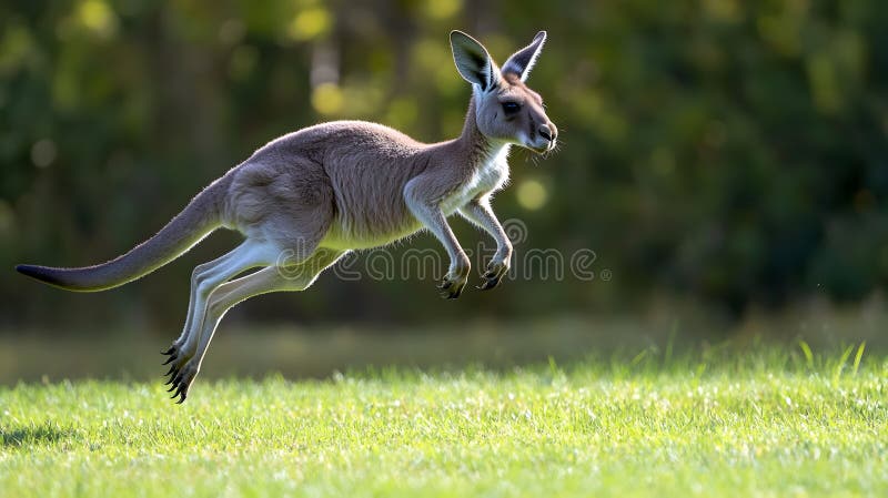 A Curious Kangaroo Jumping through an Open Meadow Stock Illustration ...