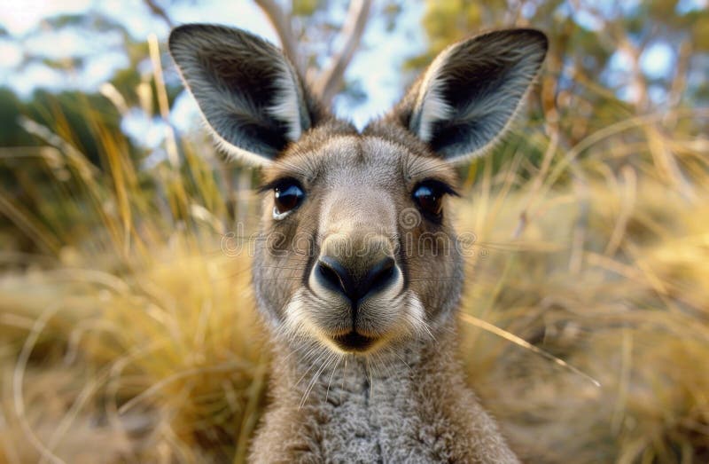 A Curious Kangaroo Looks Directly into the Camera. Stock Photo - Image ...