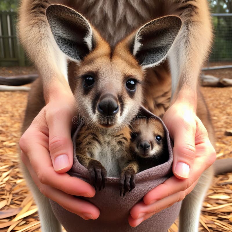Curious Kangaroo Peeking Out from Its Pouch, Photo V Stock Photo ...
