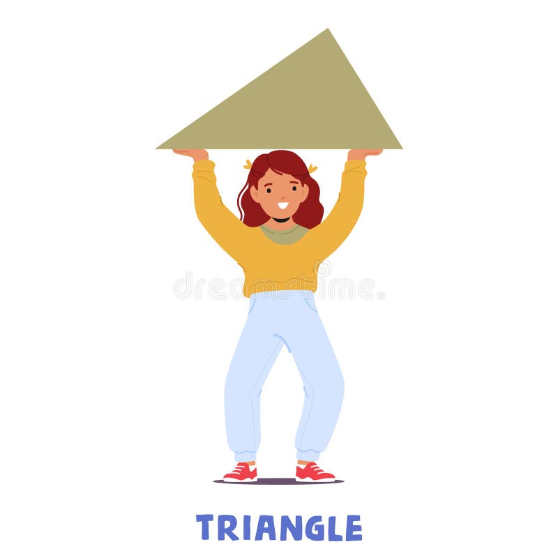 Curious Kid Confidently Holds a Triangular Shape, Little Girl Character ...