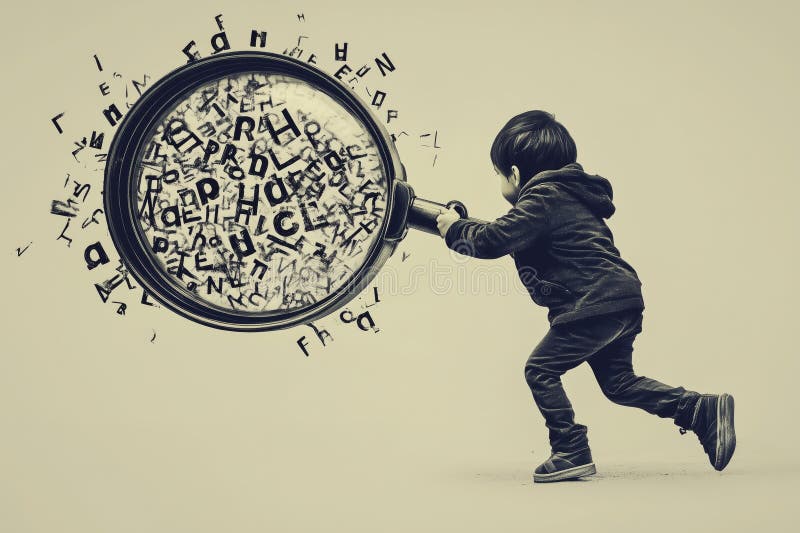 A Curious Kid Exploring a World of Letters through a Magnifying Glass ...