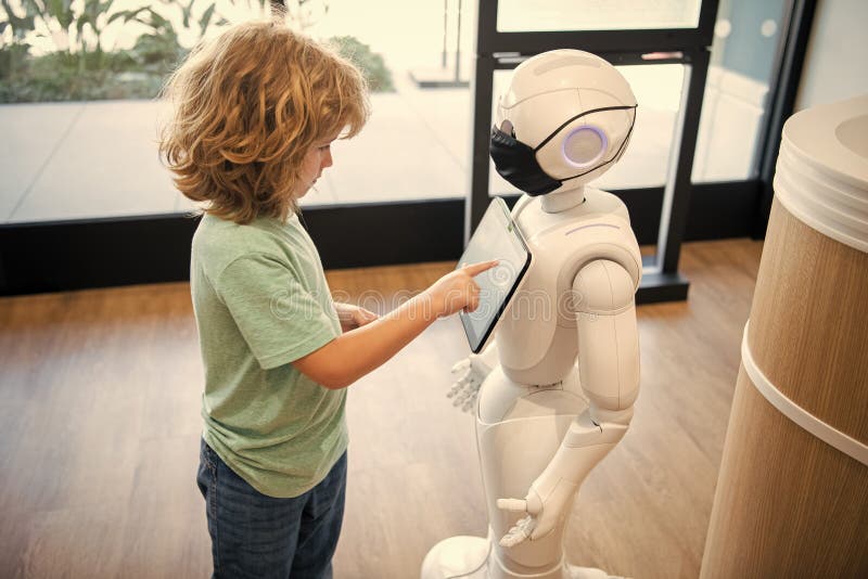 Curious Kid Interact with Robot Artificial Intelligence, Communication ...
