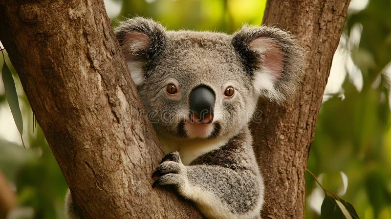 A Curious Koala Looking Out of a Tree Stock Illustration - Illustration ...