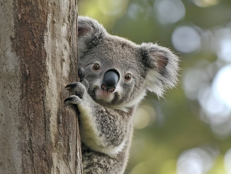 A Curious Koala Looking Out of a Tree Stock Illustration - Illustration ...