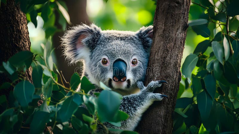 A Curious Koala Looking Out of a Tree Stock Illustration - Illustration ...