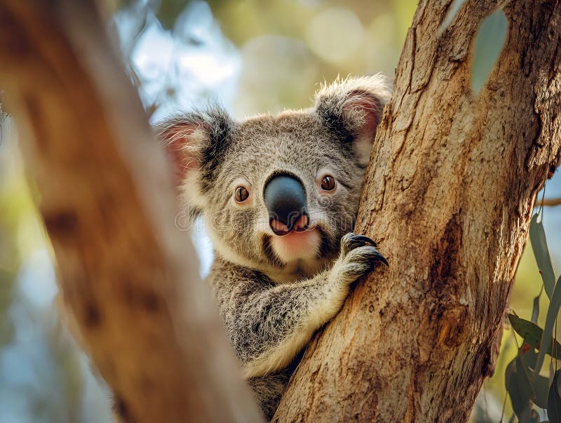 A Curious Koala Looking Out of a Tree Stock Illustration - Illustration ...