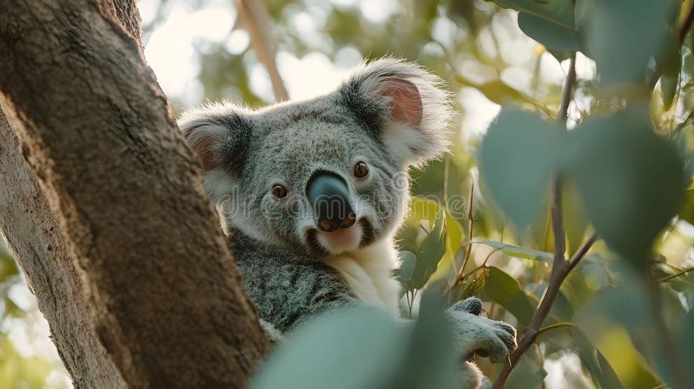 A Curious Koala Looking Out of a Tree Stock Illustration - Illustration ...