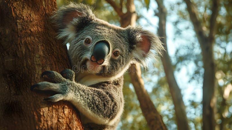 A Curious Koala Looking Out of a Tree Stock Illustration - Illustration ...
