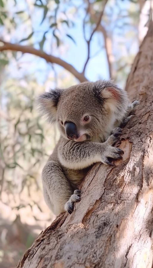Curious Koala, Perched High in a Eucalyptus Tree a Captivating Glimpse ...