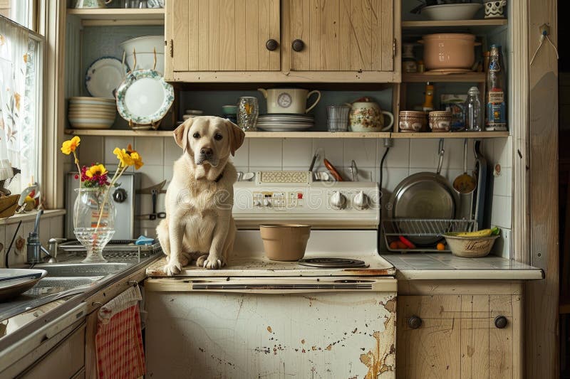 Curious Labrador in Rustic Kitchen Stock Image - Image of homey ...