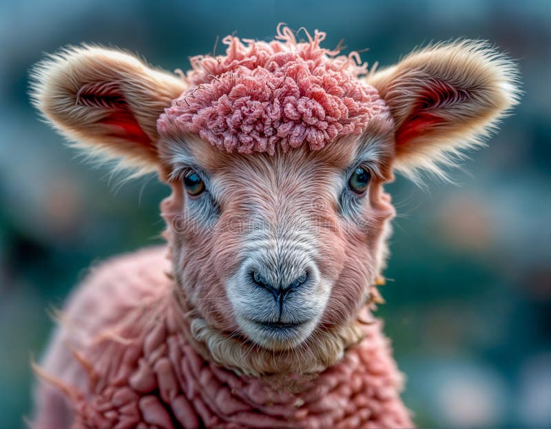 Curious Lamb with Pink Wool and Big Ears Stock Illustration ...