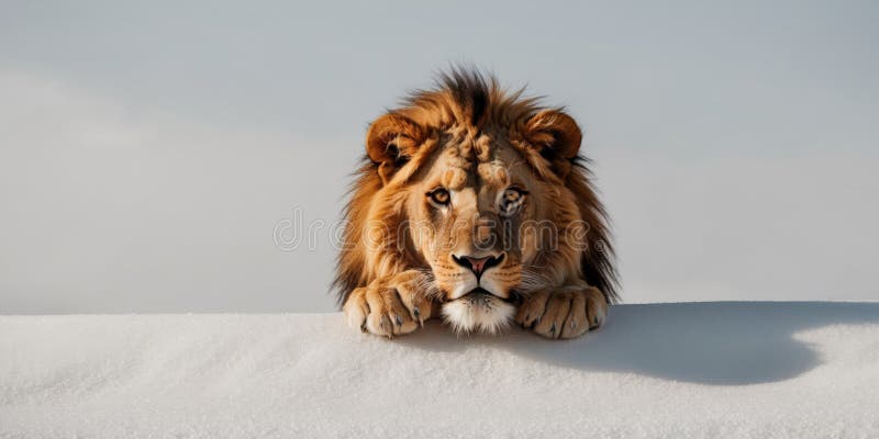 Curious Lion Peeking Over a White Surface. Stock Photo - Image of ...
