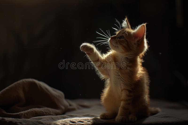 A Curious Little Orange Kitten Stretching Up To Catch Something Stock ...
