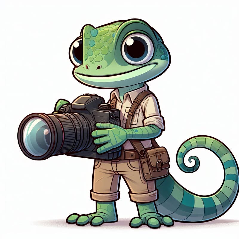 Curious Lizard Exploring the World with a Camera Stock Illustration ...