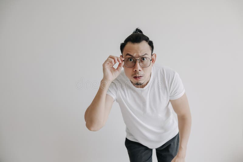 Curious Looking Man Stare at Something Isolate on White Stock Image ...