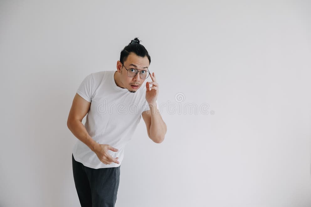 Curious Looking Man Stare at Something Isolate on White Stock Photo ...