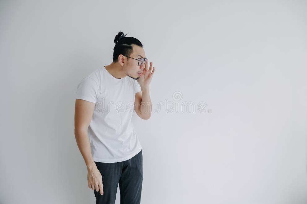 Curious Looking Man Stare at Something Isolate on White Stock Photo ...