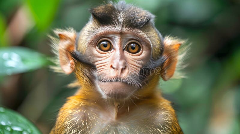 Curious Macaque Monkey with a Mischievous Expression, Perched on a Tree ...