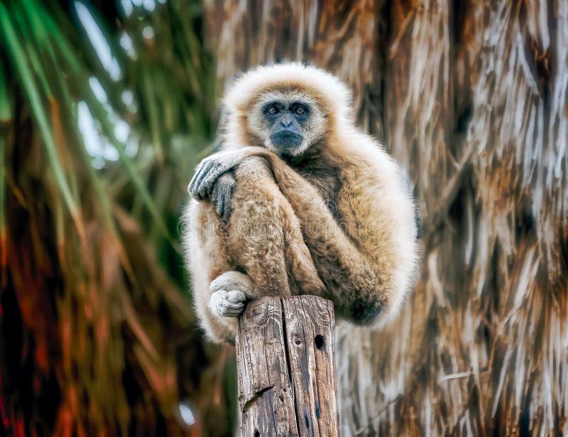 A Monkey that is Sitting on a Post by Some Trees Stock Image - Image of ...