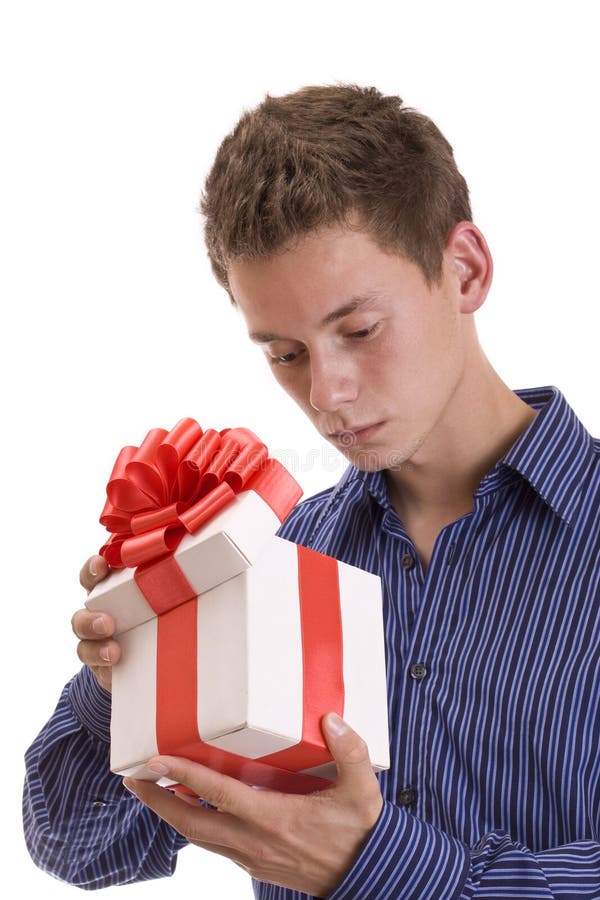Curious man with gift stock image. Image of boyfriend - 17016771