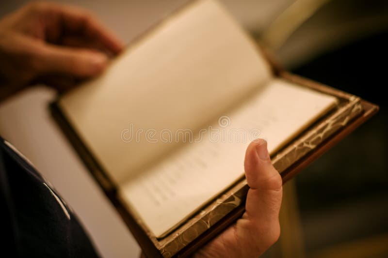 Curious Man Reading Old Book in His Library Stock Image - Image of ...