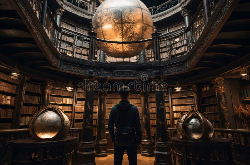 Curious Man Stand Astrological Library. Generate Ai Stock Image - Image ...
