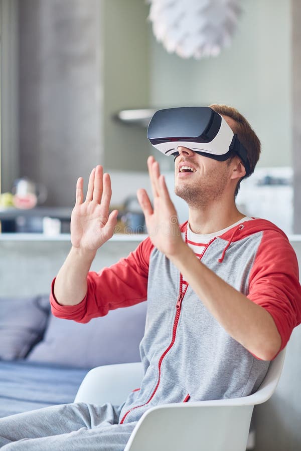 Man in virtual reality stock image. Image of home, entertainment ...