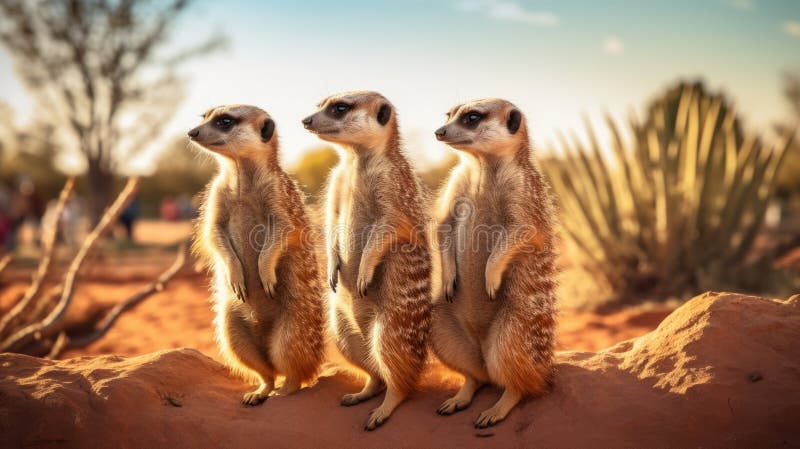 Curious Meerkats Standing Guard Stock Illustration - Illustration of ...