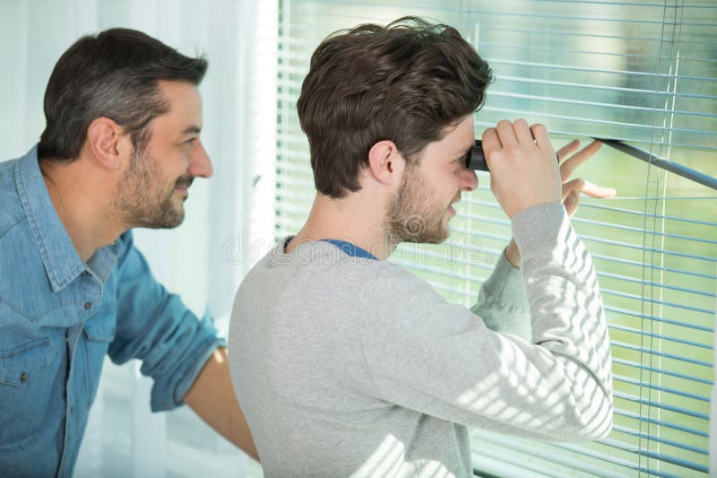 Curious Men Stalking or Snooping Secrets Stock Image - Image of silly ...