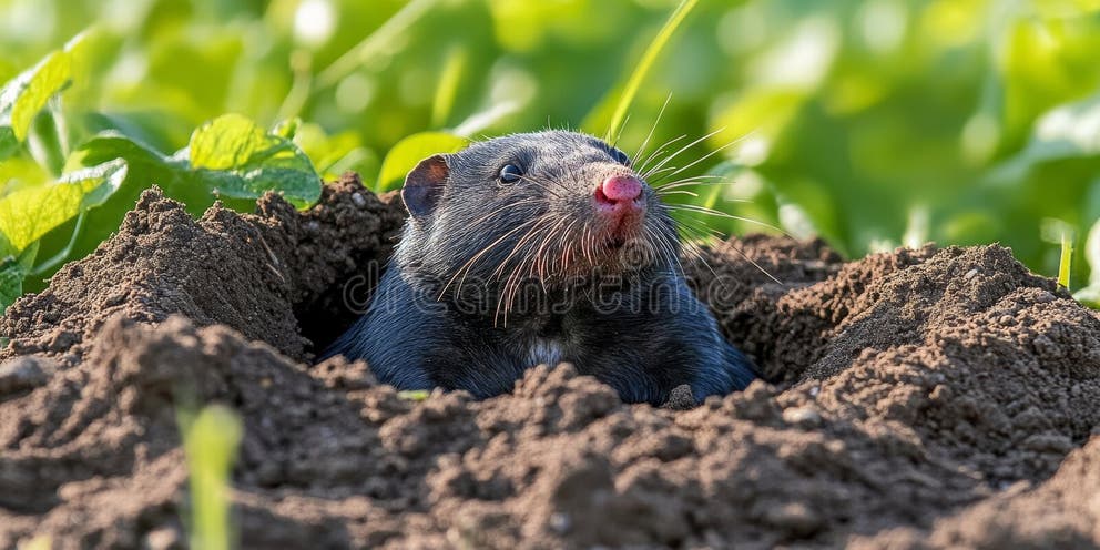 Curious Mole Peeking, Mole Emerging from Hole Dirt Mound in Meadow ...