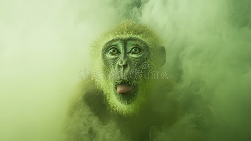 Curious Monkey Explores Misty Environment Stock Image - Image of ...