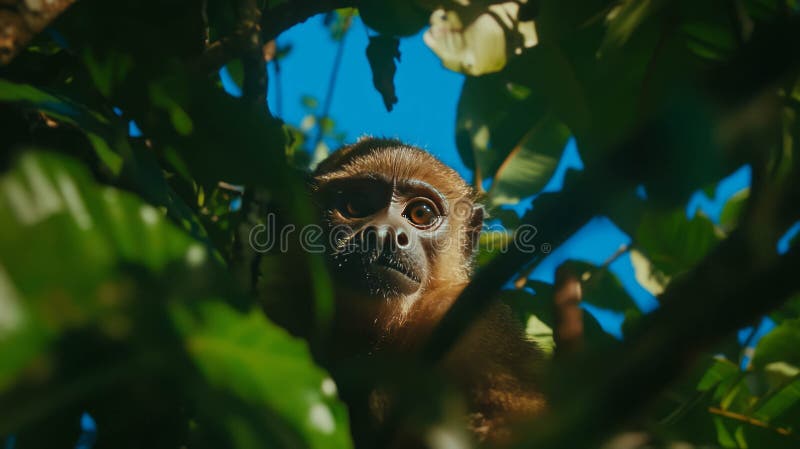Curious Monkey Exploring Nature Amidst Lush Greenery Stock Photo ...