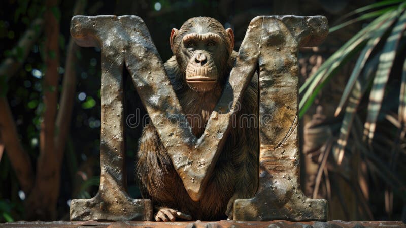 A Curious Monkey Perched on Top of a Wooden Letter M, a Unique and ...