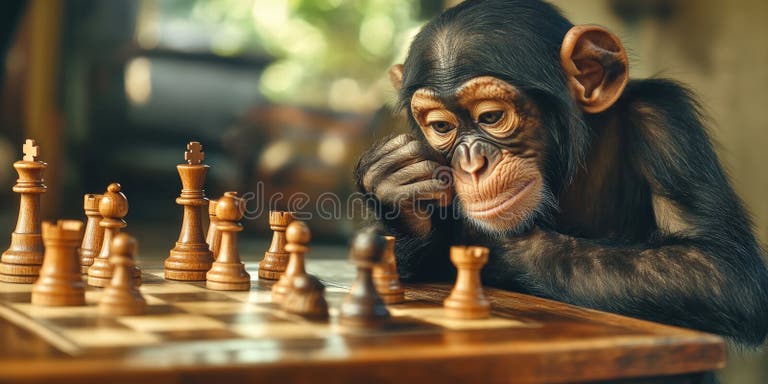 Monkey playing chess stock photo. Image of generated - 373124976