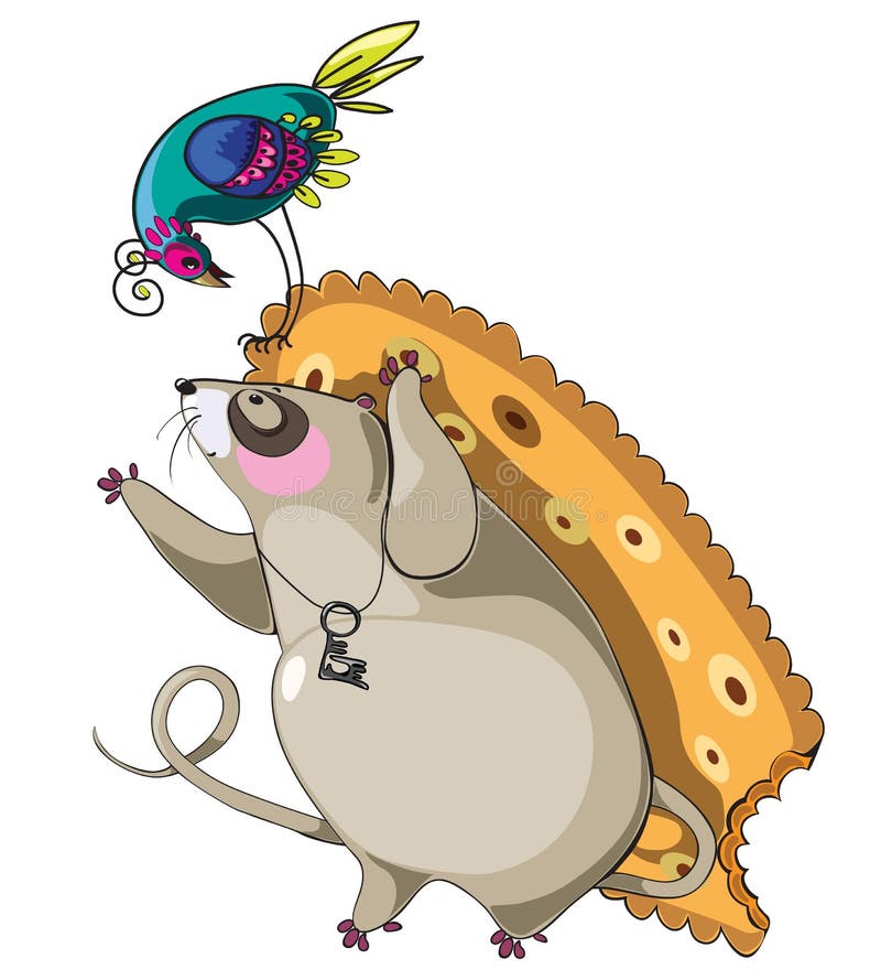 Curious mouse and bird stock vector. Illustration of fruit - 43011093