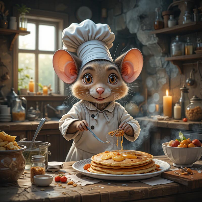 A Curious Mouse Chef, Experimenting with Pancake Toppings in a Cozy ...