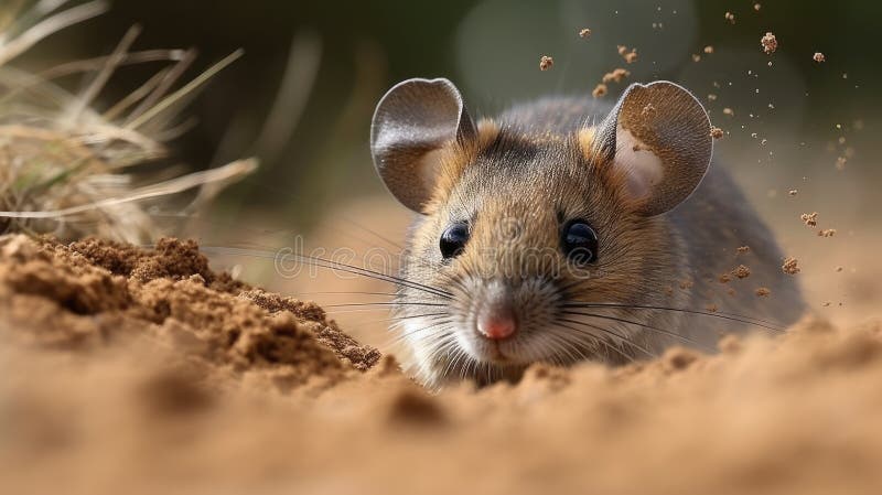 Curious Mouse Emerging from Burrow in Natural Habitat Stock ...