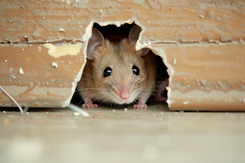 Curious Mouse Looking Out of a Hole in a Drywall Stock Photo - Image of ...
