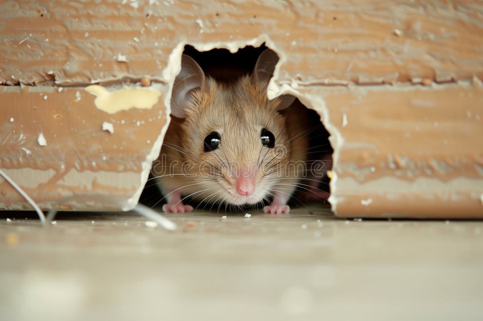 Curious Mouse Looking Out of a Hole in a Drywall Stock Photo - Image of ...