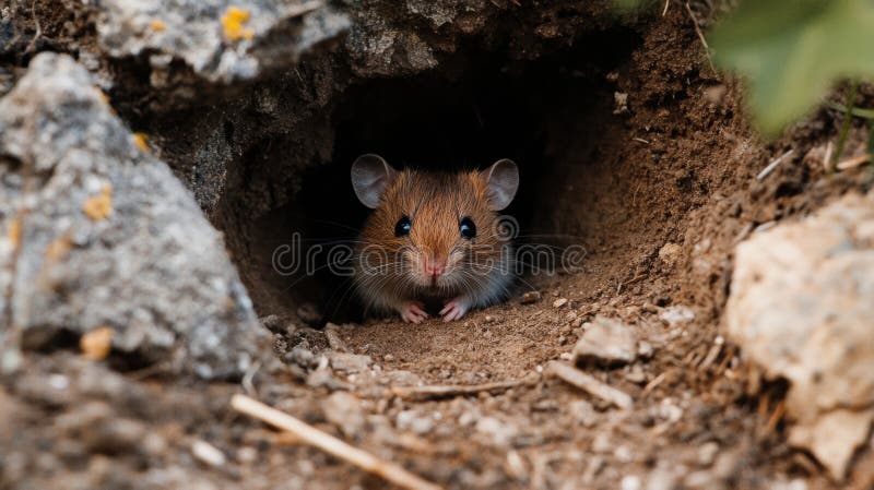 Curious Mouse Peeking from Burrow in a Simple White Environment during ...