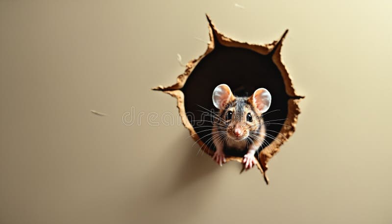 Curious Mouse Peeking through a Hole in the Wall Stock Illustration ...