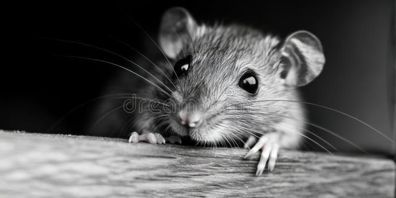 Curious Mouse Peeking with Playful Expression in Black and White ...