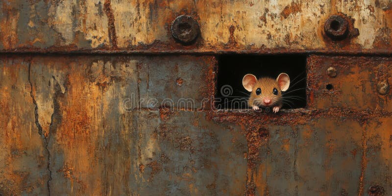 Curious Mouse Peeking through Rusty Metal Hole in Weathered Surface ...