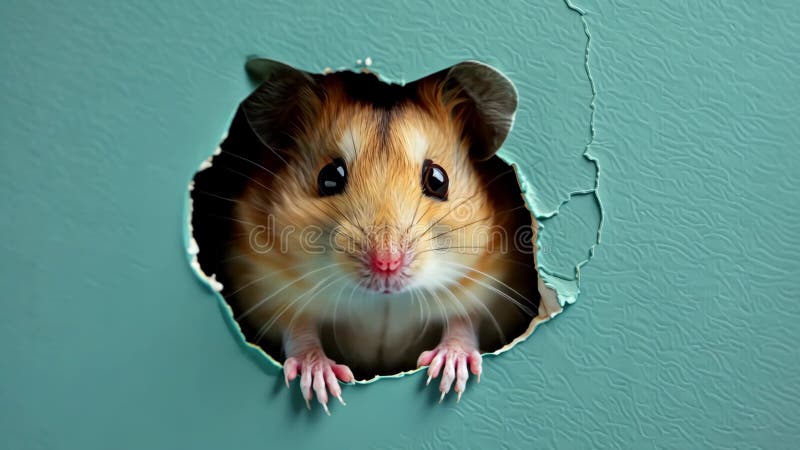 Curious Mouse Peeks through a Hole in the Wall Inside a Cozy Home Stock ...