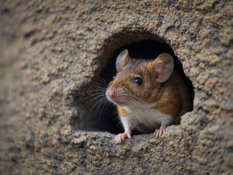 A Curious Mouse Peeks Out from a Hole in a Wall. Stock Illustration ...
